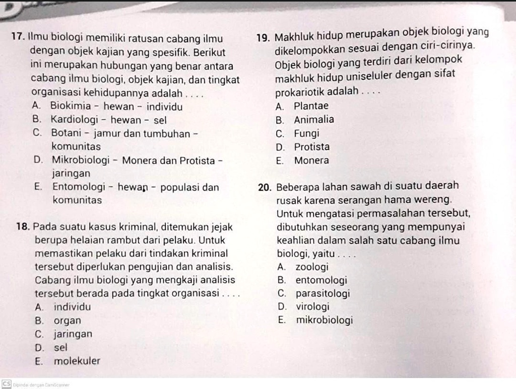 SOLVED: Tolong di jawab kak 17. Ilmu biologi memiliki ratusan cabang ilmu 19. Makhluk hidup ...