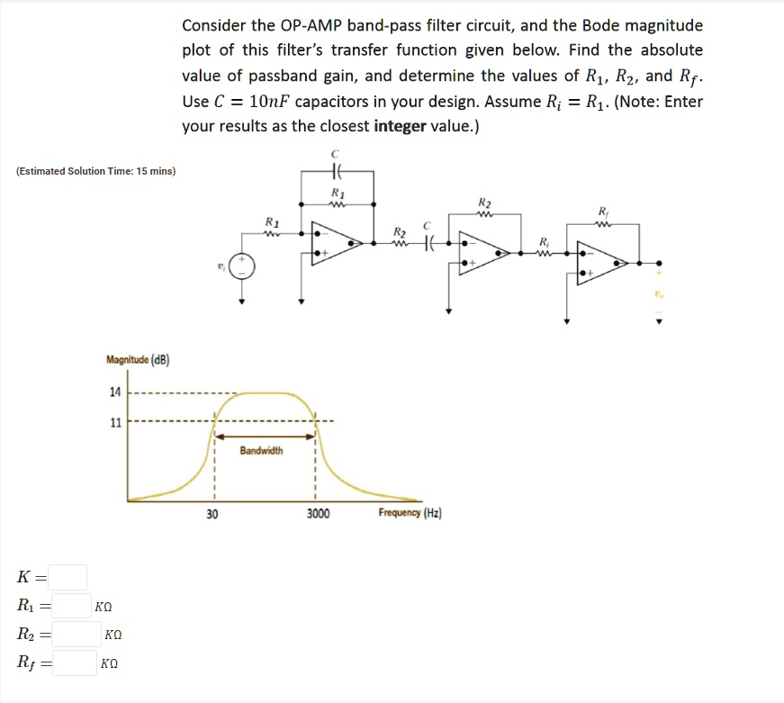 SOLVED: Consider the OP-AMP band-pass filter circuit, and the Bode ...