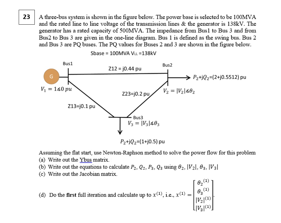 SOLVED: A three-bus system is shown in the figure below. The power base ...