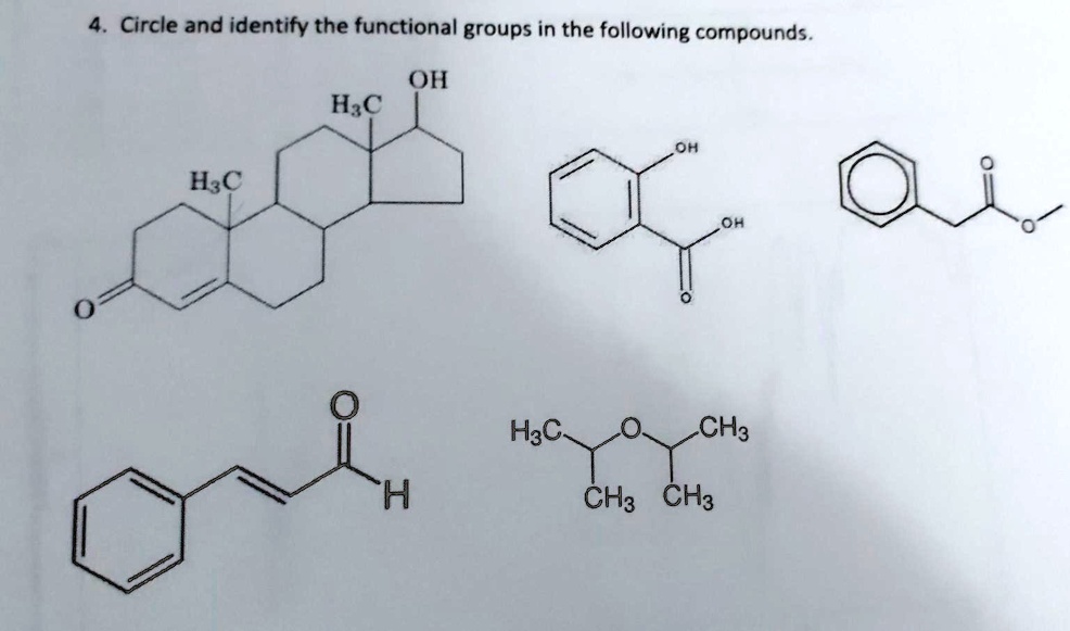 VIDEO solution: Circle and identify the functional groups in the following compounds: OH, H3C ...