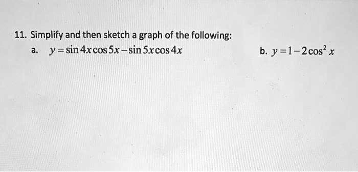 SOLVED:11. Simplify and then sketch a graph of the following: y = sin 4xcos Sx -sin Sxcos 4x b ...