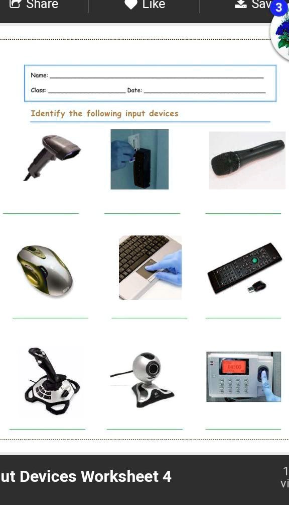 SOLVED: A. Identify the names of each input devices Snare Like Save 3 Name Class: Date: Identify ...