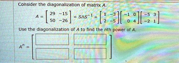 SOLVED:Consider the diagonalization of matrix A; 29 -15 A = SAS-1 50 ...