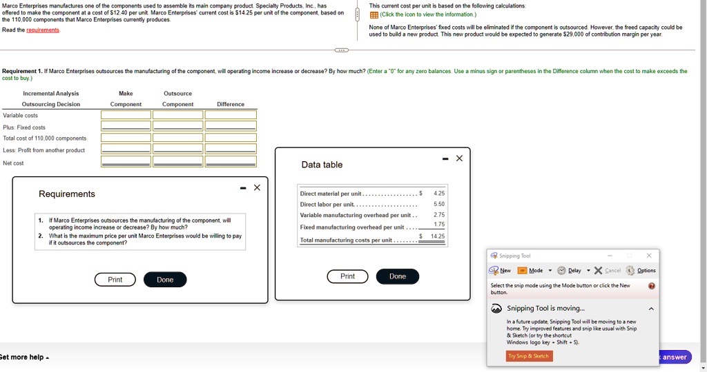 SOLVED: Marco Enterprises manufactures one of the components used to assemble its main company ...