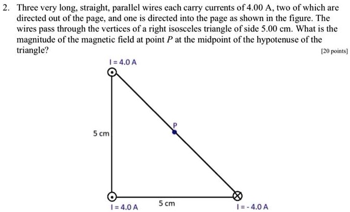 three very long straight parallel wires each carry currents of 400 a two of which are directed ...