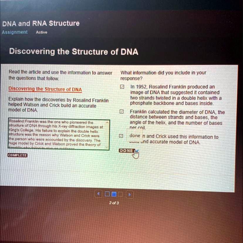 explain how the discoveries by rosalind franklin helped watson and ...