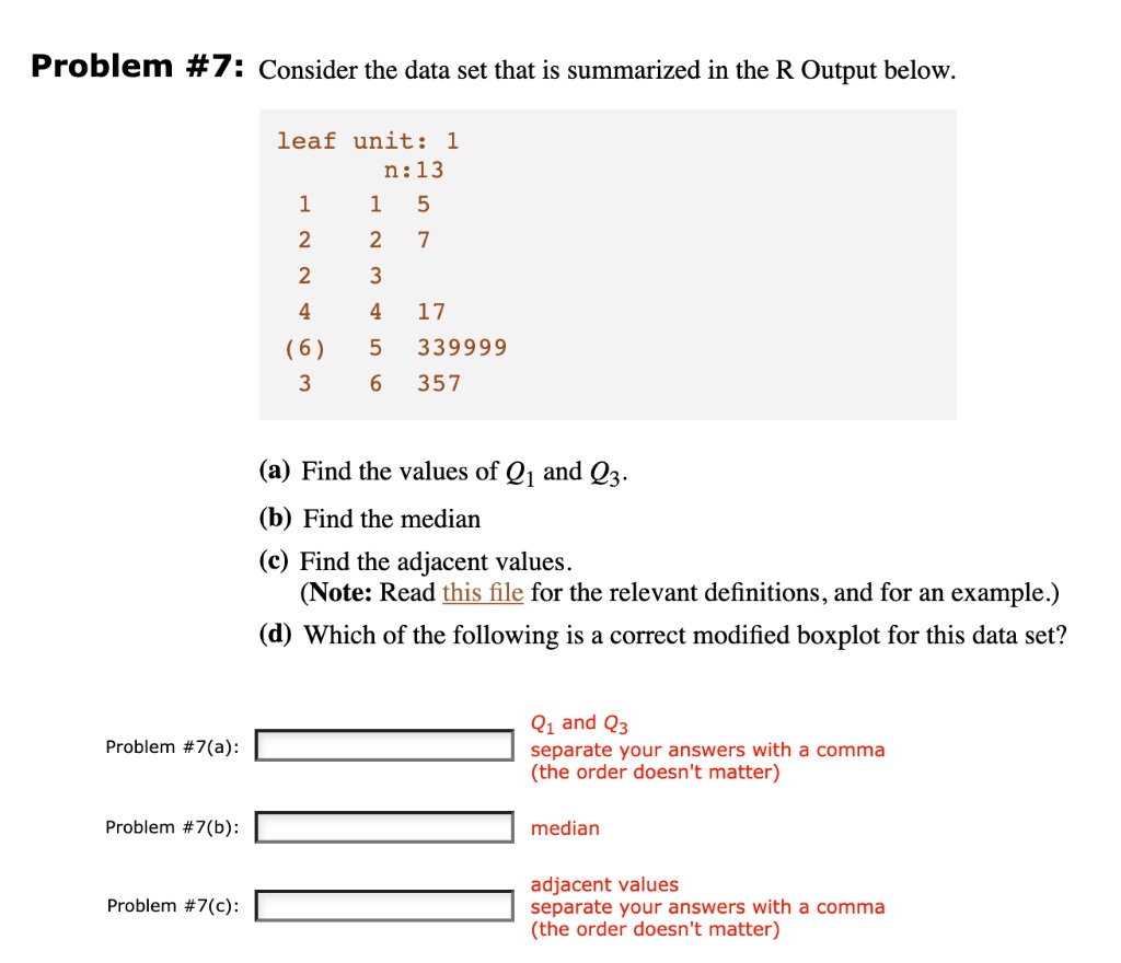 Solved Problem 7 Consider The Data Set That Is Summarized In The R Output Below Leaf Unit N 6056