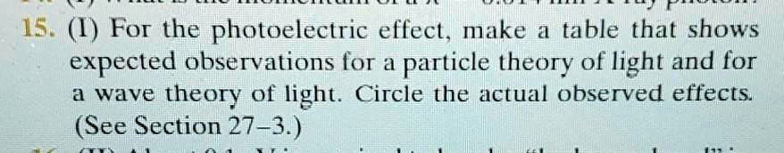 SOLVED: 15. (I) For the photoelectric effect, make a table that shows ...