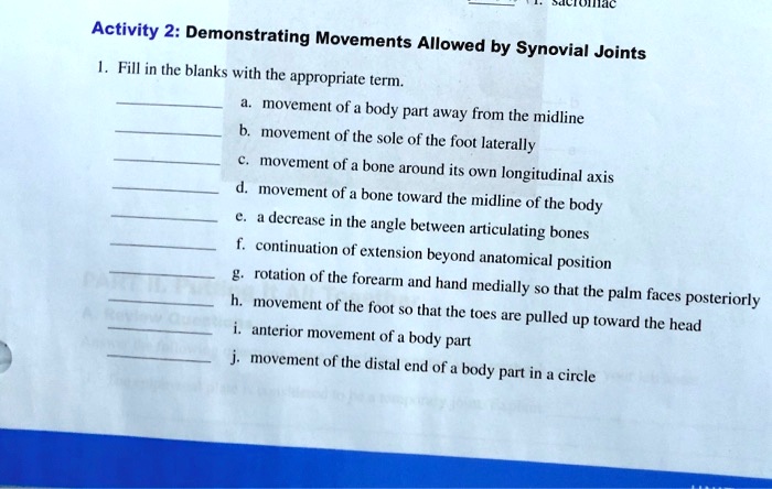 SOLVED: Activity 2: Demonstrating Movements Allowed by Synovial Joints ...