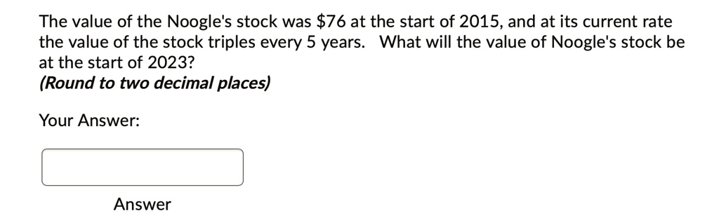 The value of the Noogle's stock was 76 at the start of 2015, and at its ...