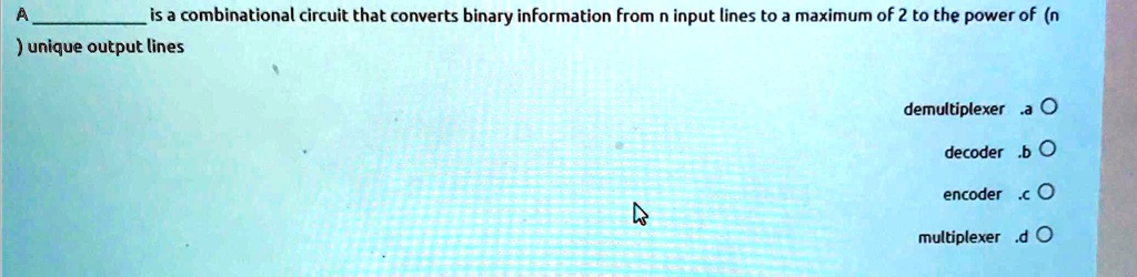 Solved A Is A Combinational Circuit That Converts Binary Information From N Input Lines To A