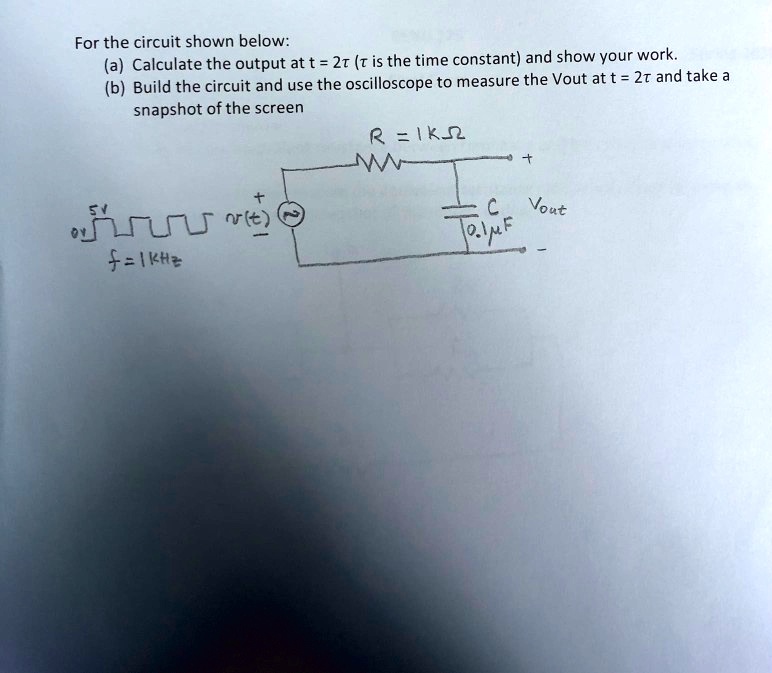 For the circuit shown below: (a) Calculate the output at t = 2τ (τ is the time constant) and ...