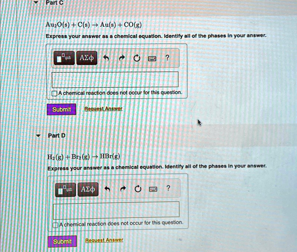 Balance The Chemical Equations Part C Au2o S C S Au S Co G Express Your Answer As A