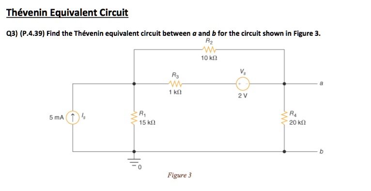 SOLVED: Thevenin Equivalent Circuit Q3)(P.4.39) Find the Thevenin equivalent circuit between a ...