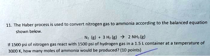 SOLVED: The Haber process is used to convert nitrogen gas to ammonia ...