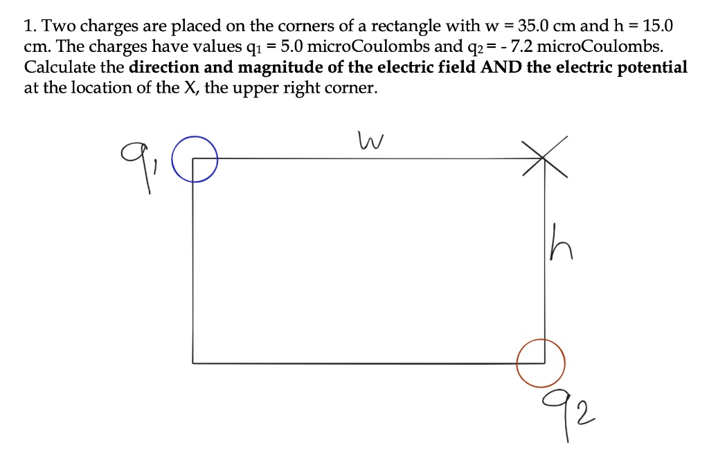 1 two charges are placed on the corners of a rectangle with w 350 cm ...