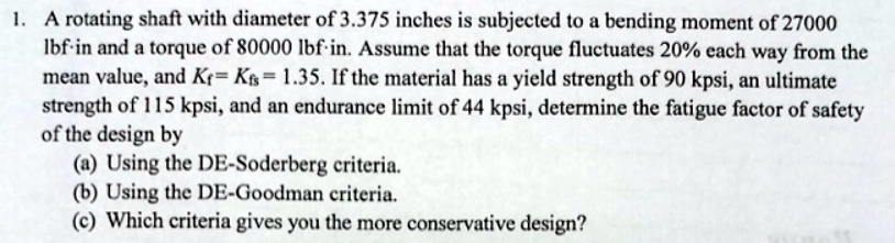 SOLVED: A rotating shaft with a diameter of 3.375 inches is subjected to a bending moment of ...