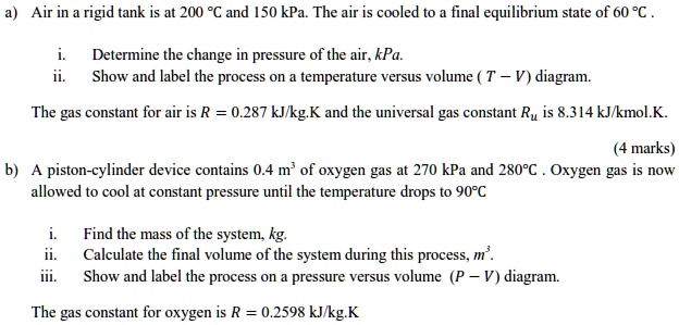 SOLVED: a) Air in a rigid tank is at 200Â°C and 150 kPa. The air is ...