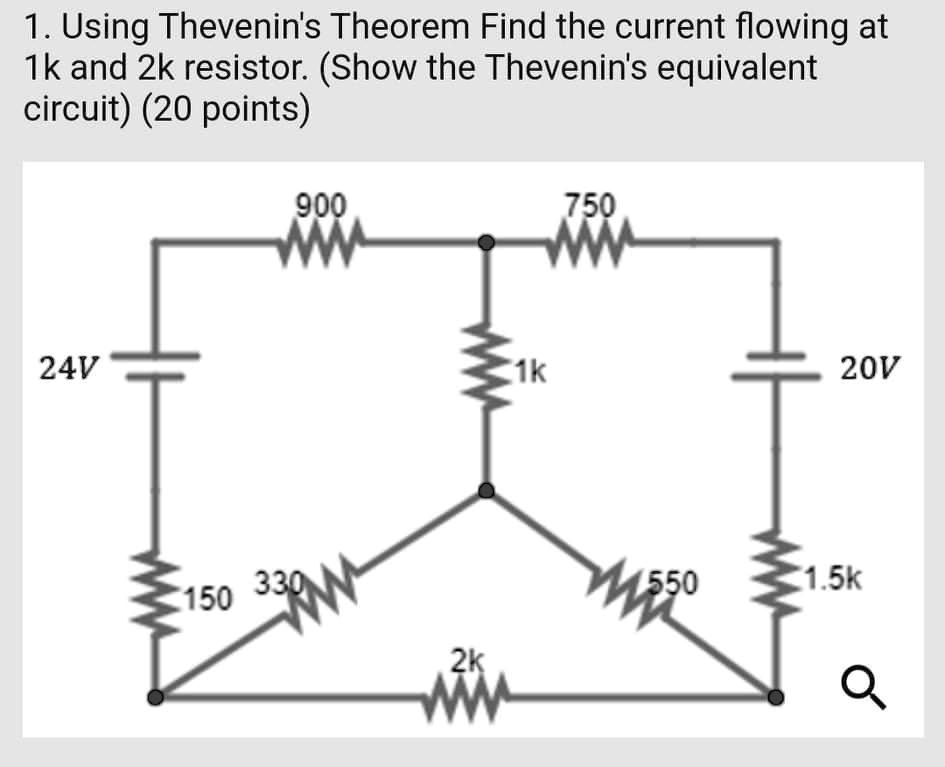 SOLVED: Using Thevenin's Theorem, find the current flowing at Ik and the 2k resistor. Show the ...