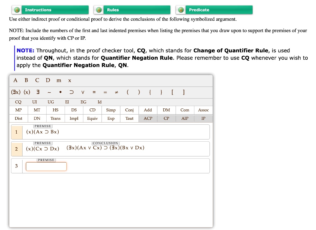 Solved Instructions Rules Predicate Use Either Indirect Prool Or Conditional Prool T0 Derive