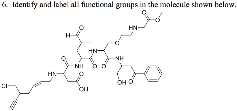 SOLVED: 'organic chemistry Identify and label all functional groups in the molecule shown below.