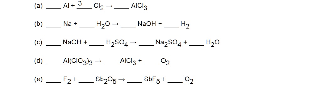 SOLVED: Al + 3 Cl2 AICl3 (b) EN H2o NaOH H2 NaOH H2So4 AI(CIO3)3 AICl3 ...
