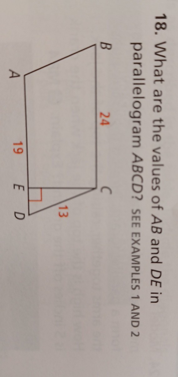 SOLVED: 18. What are the values of A B and D E in parallelogram A B C D ? SEE EXAMPLES 1 AND 2