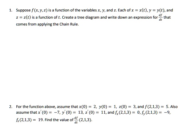 SOLVED: Suppose f (x,y,2) is function of the variables x, Y, and Each of x x(t)y = y(t), and z(t ...