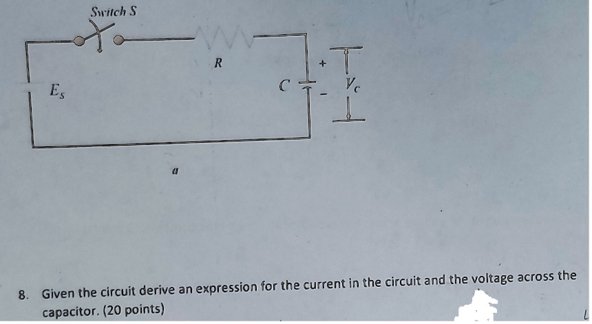 SOLVED: Given the circuit, derive an expression for the current in the circuit and the voltage ...