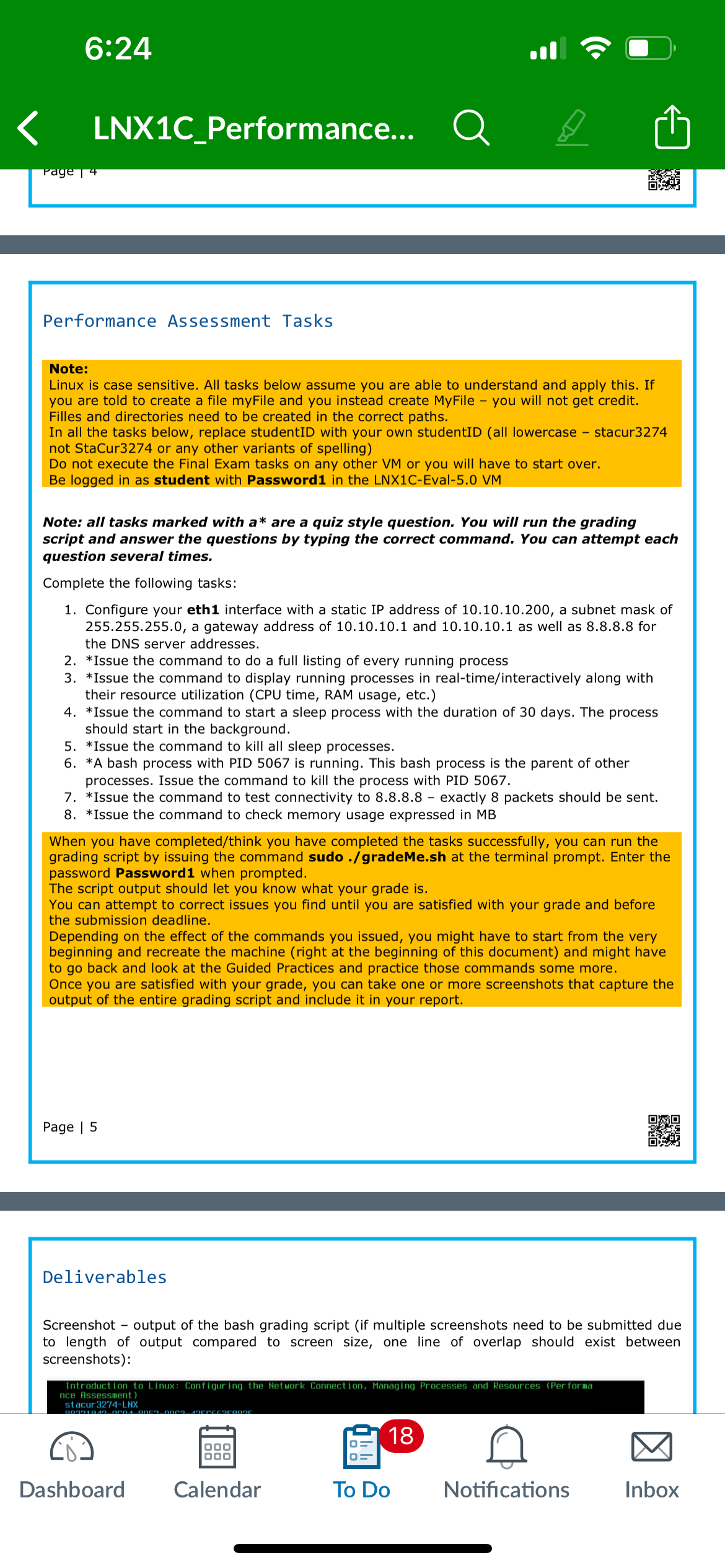6:24 LNX1CPerformance... Performance Assessment Tasks Note: Linux is case sensitive. All tasks ...