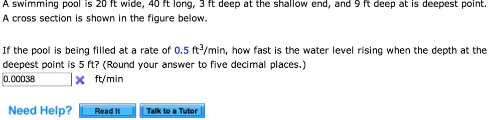 A swimming pool is 20 ft wide, 40 ft long, 3 ft deep at the shallow end ...