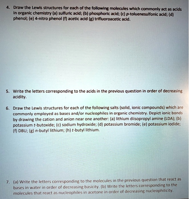 4. Draw the Lewis structures for each of the following molecules which commonly act as acids in ...