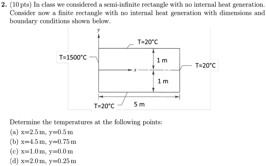 SOLVED: In class, we considered a semi-infinite rectangle with no internal heat generation. Now ...