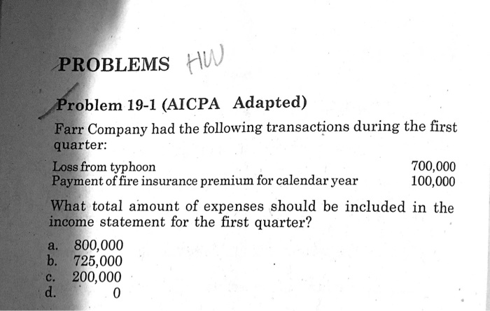 SOLVED: PROBLEMS Problem 19-1 (AICPA Adapted) Farr Company had the following transactions during ...