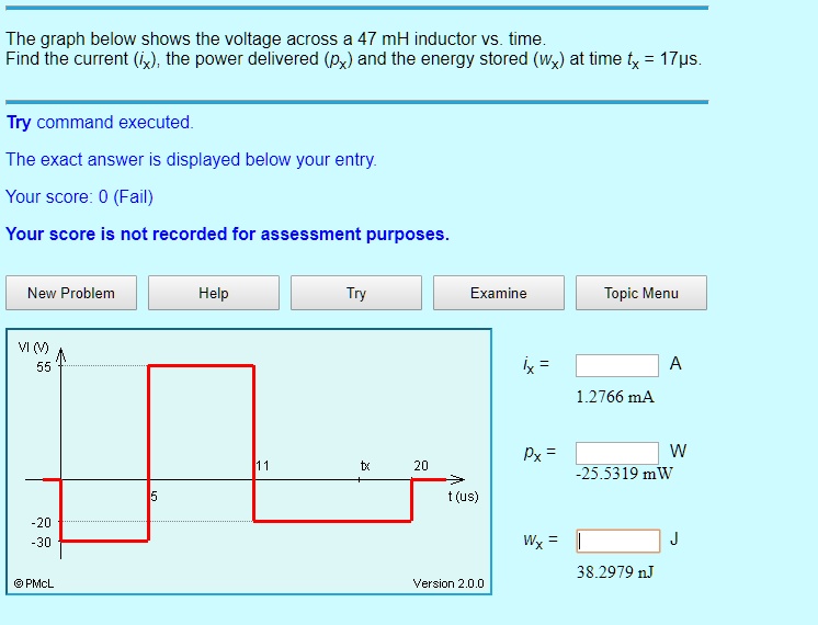 SOLVED: The graph below shows the voltage across a 47 mH inductor vs ...