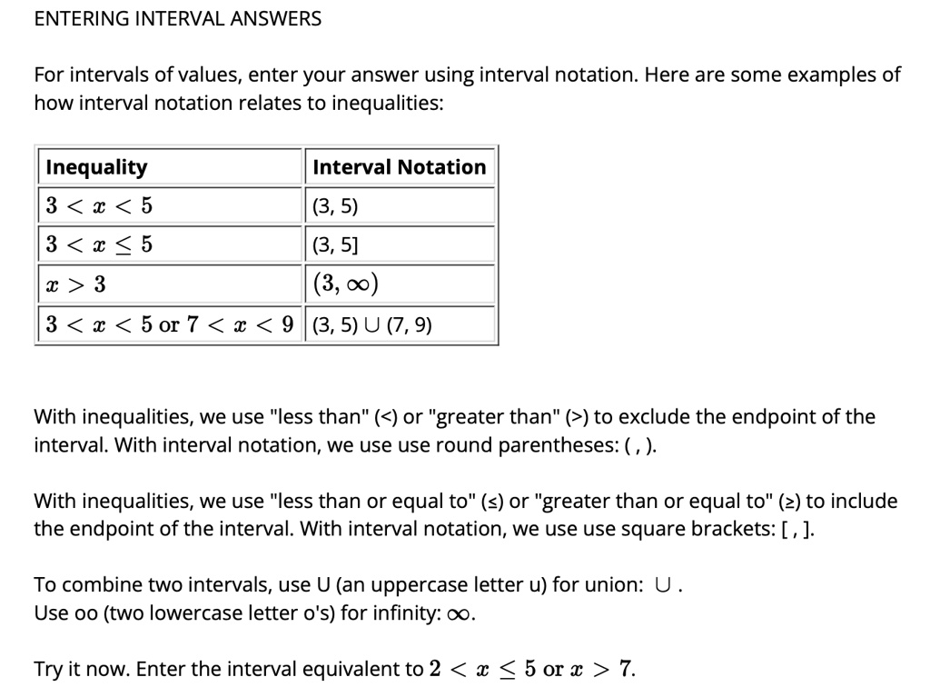 SOLVED: Entering Interval Answers For intervals of values, enter your ...