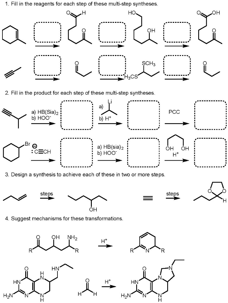 fill in the reagents for each step of these multi step syntheses ho o ...