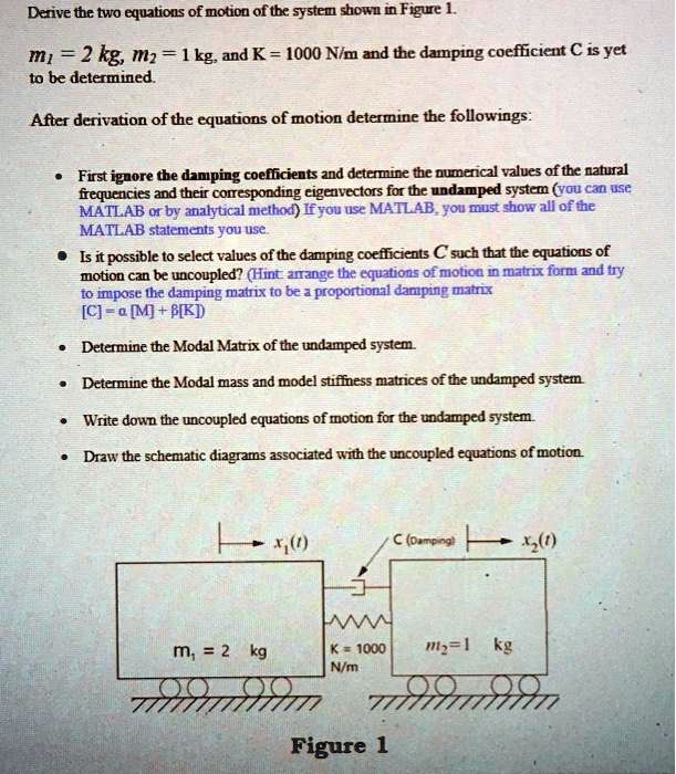 [GET ANSWER] Derive the two equations of motion of the system shown in Figure 1. m? = 2 kg, m ...