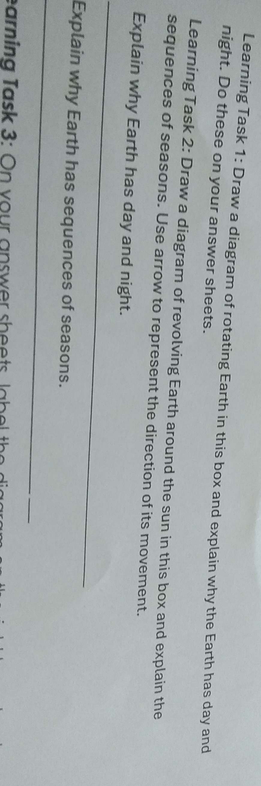 learning task 1 draw a diagram of rotating earth in this box and ...