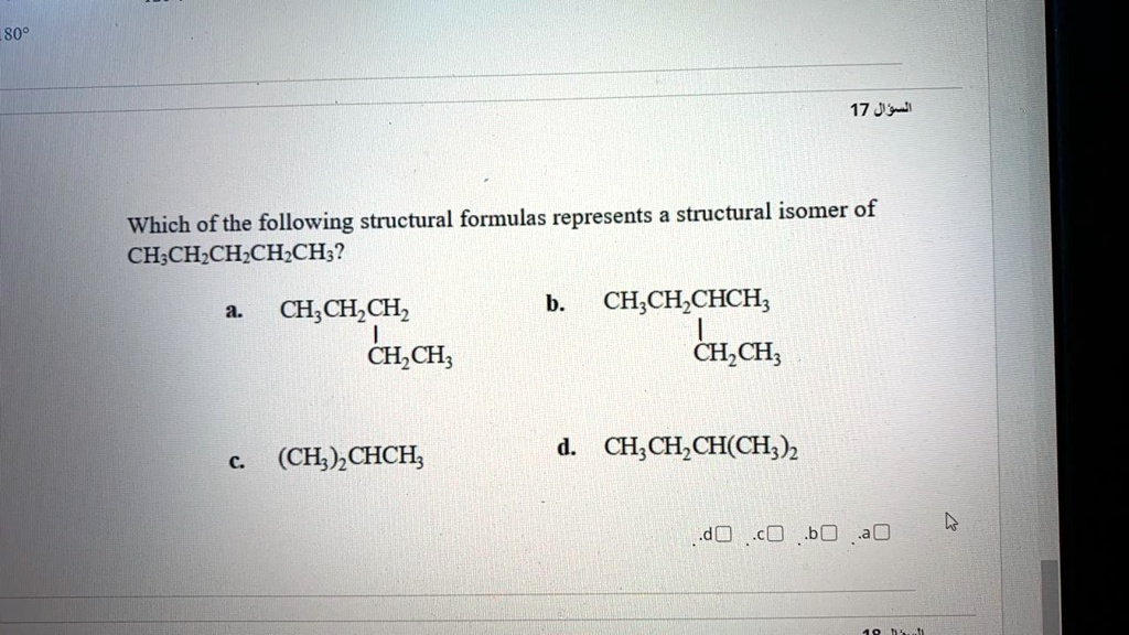 SOLVED:80o 17 JX Which of the following structural formulas represents ...