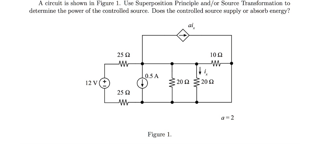 SOLVED: A circuit is shown in Figure 1. Use Superposition Principle and/or Source Transformation ...