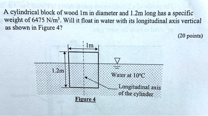 A cylindrical block of wood 1m in diameter and 1.2m long has a specific ...