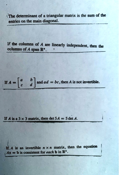 SOLVED: The determinant of a triangular matrix is the sum 0 the entries ...