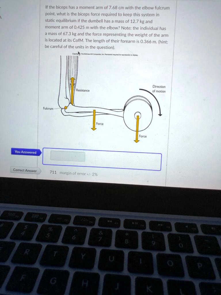 SOLVED: If the biceps has a moment arm of 7.68 cm with the elbow ...