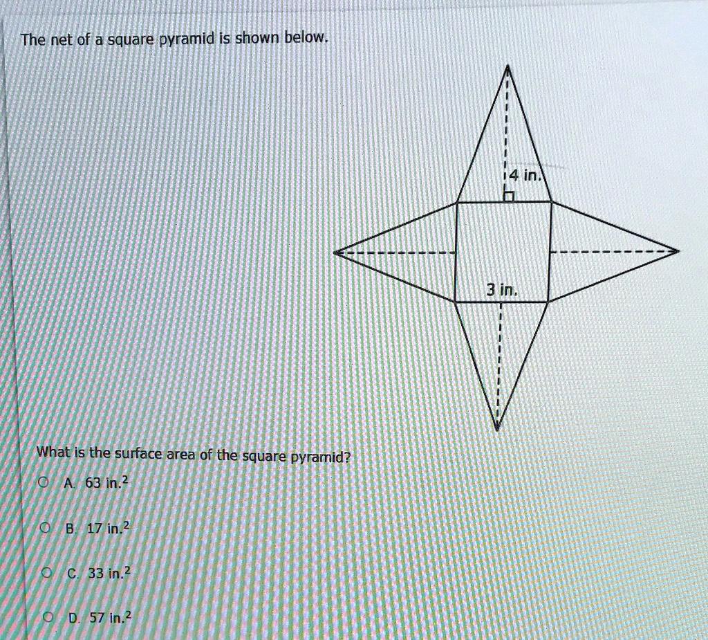 The net of a square pyramid is shown below. What is the surface area of ...