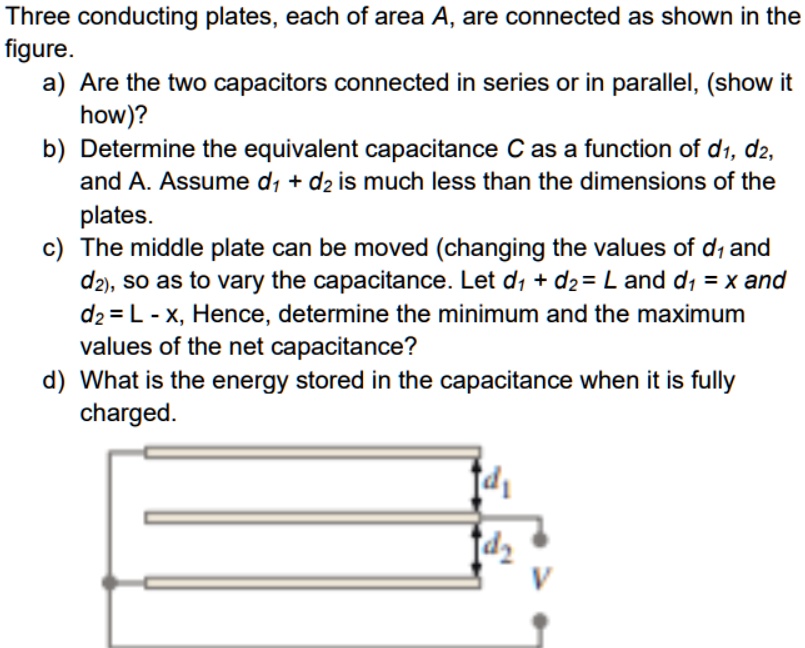 three conducting plates each of area a are connected as shown in the ...