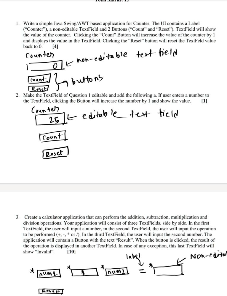 Solved Write A Simple Java Swingawt Based Application For A Counter The Ui Contains A Label