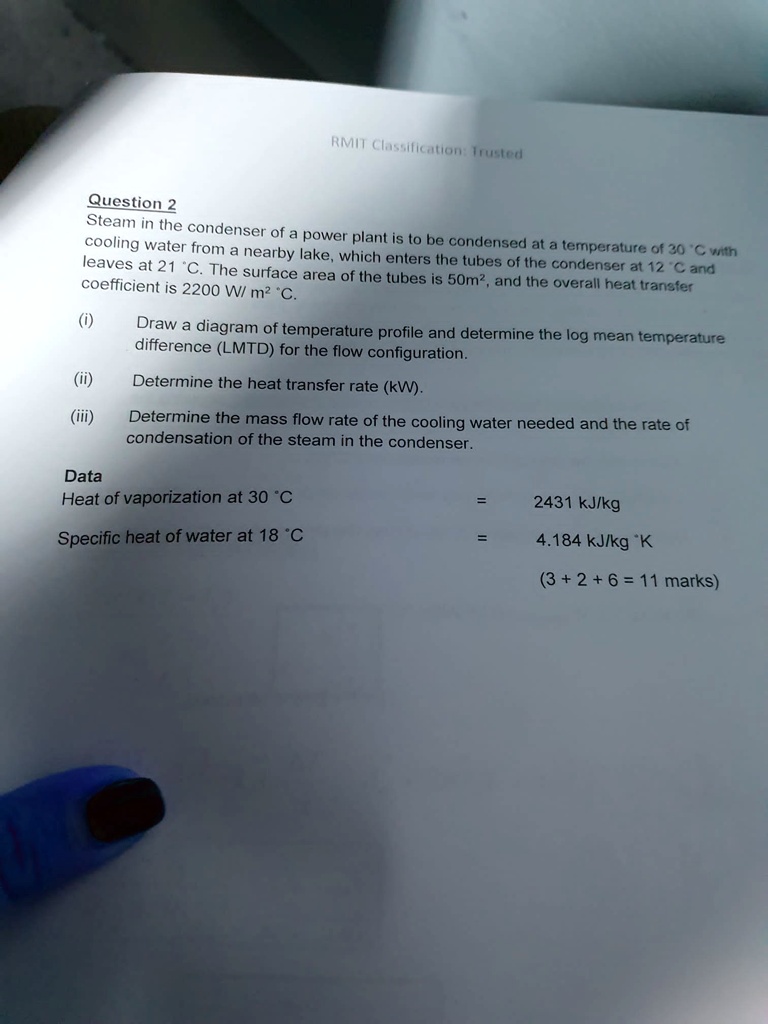 RMIT Classification: Trusted Question 2 Steam in the condenser of a power plant is to be ...