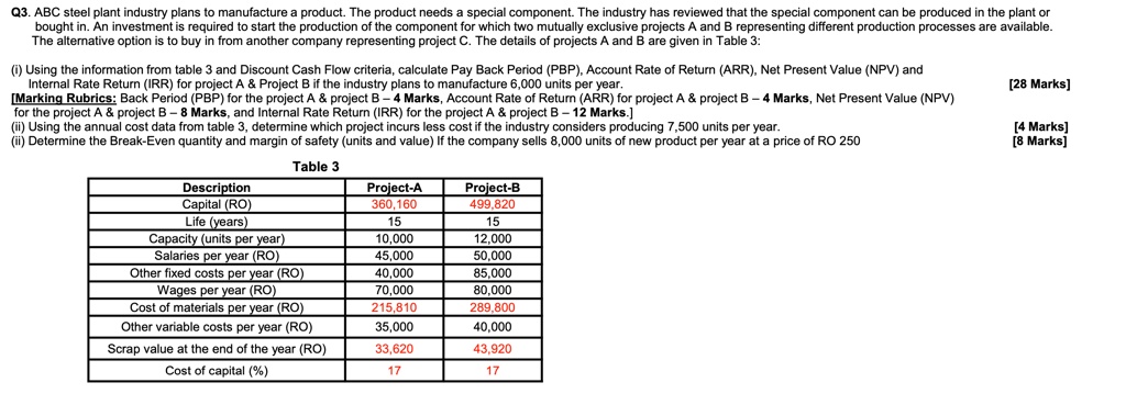 SOLVED: Using the information from Table 3 and Discounted Cash Flow criteria, calculate the ...