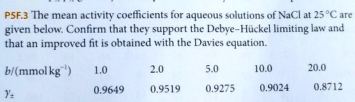 SOLVED: PSE3 The mean activity coefficients for aqueous solutions of ...